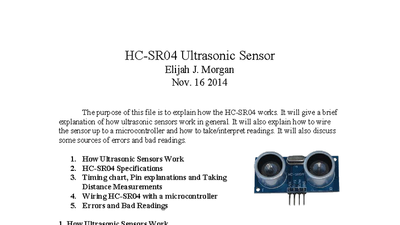 Ultrasonic Sensor Basics and Wiring Guide (Course Code: HC-SR04) - Studocu