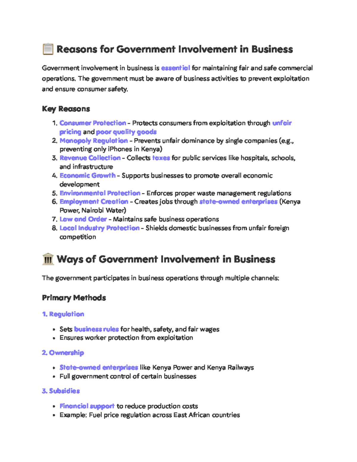 Government Involvement in Business: Key Reasons and Methods - Studocu