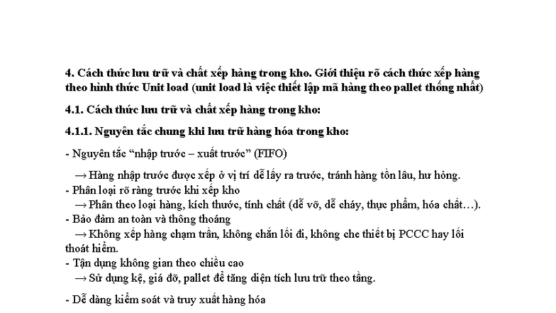 4. Cách Thức Lưu Trữ và Xếp Hàng Theo Hình Thức Unit Load - Studocu