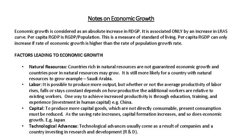 ECON 101: Notes on Economic Growth and Factors Influencing It - Studocu