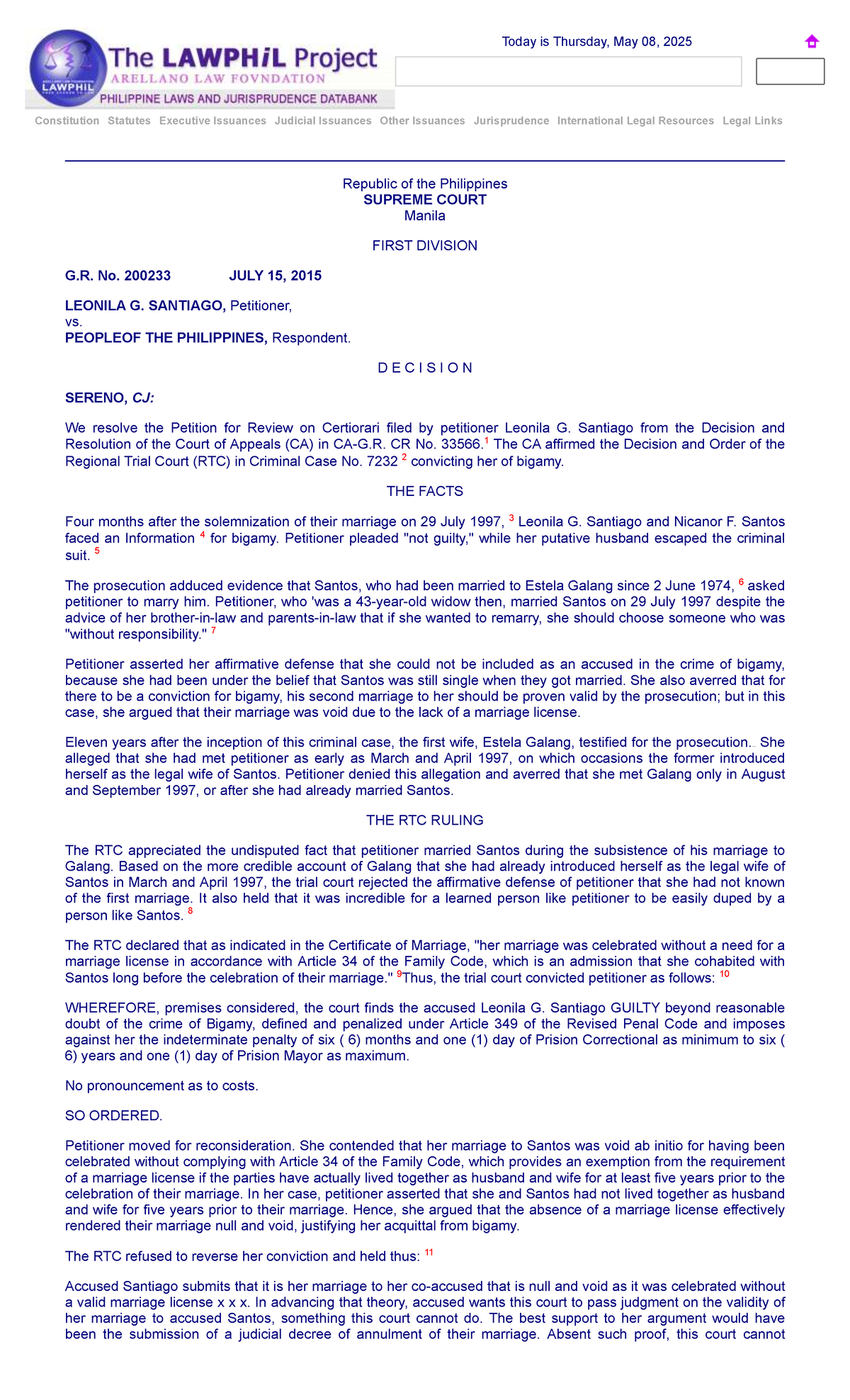 G.R. No. 200233: Bigamy Case Review - Santiago vs. People of the ...