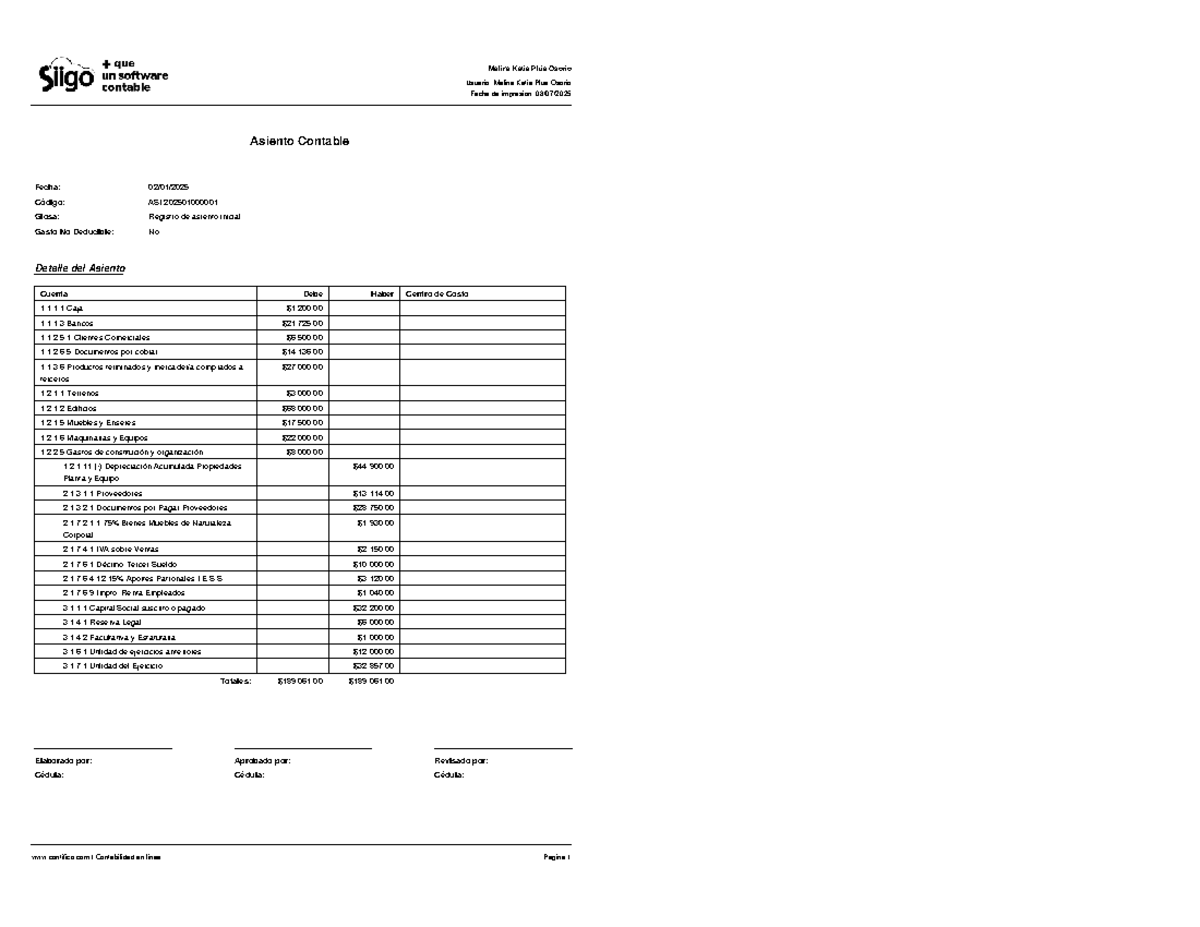 Asiento Contable 1 - Gasto No Deducible (Código: ASI) - Studocu