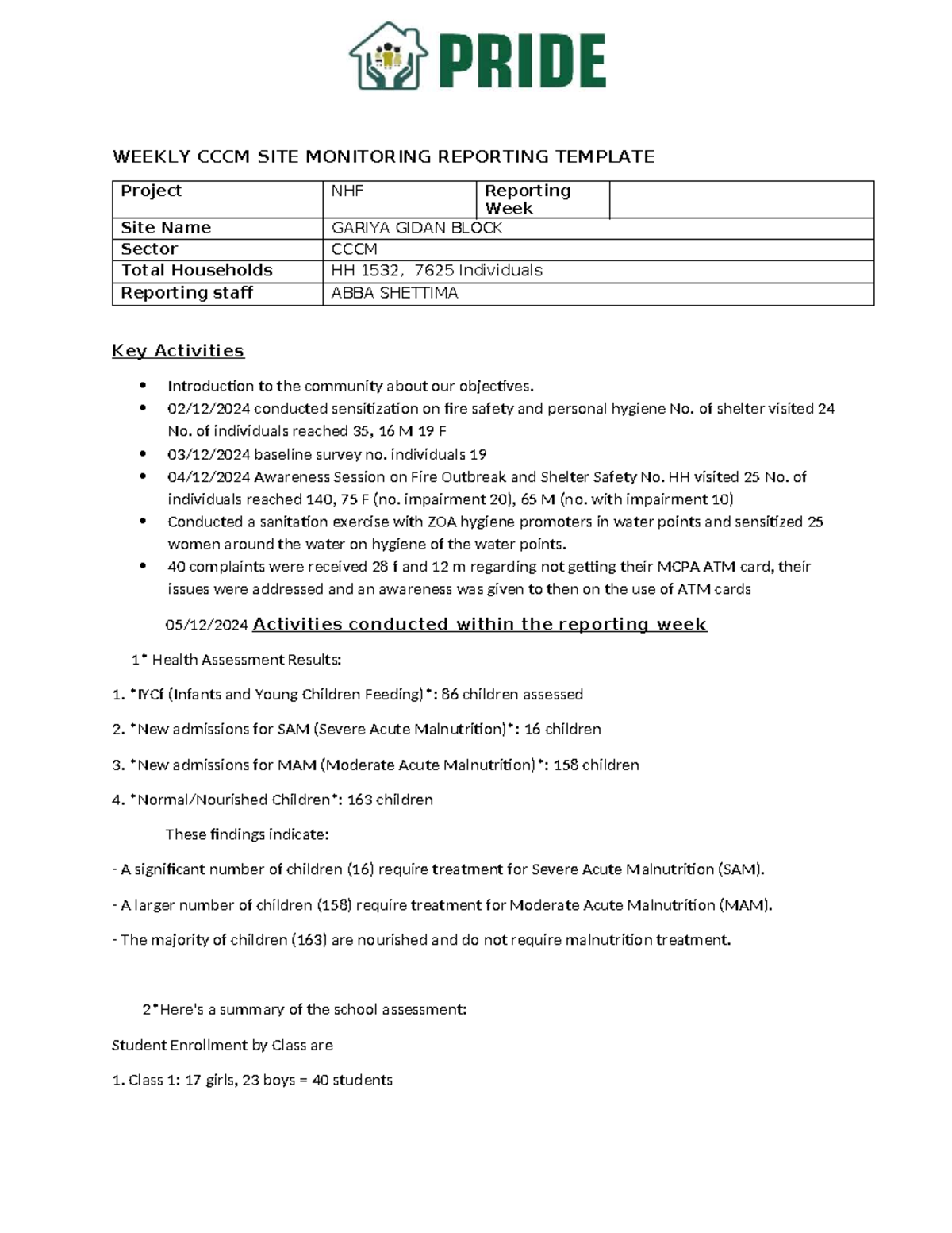 WEEKLY SITE MONITORING REPORT (Fariya GB) - Week 5 - Studocu