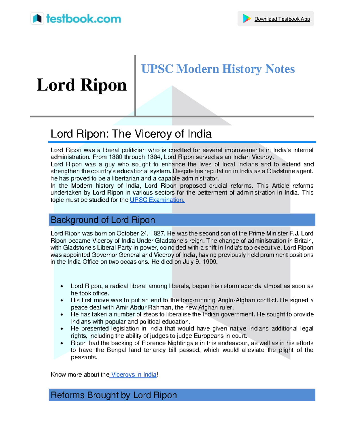 Lord Ripon: Reforms and Impact as Viceroy of India (HIST-407596) - Studocu