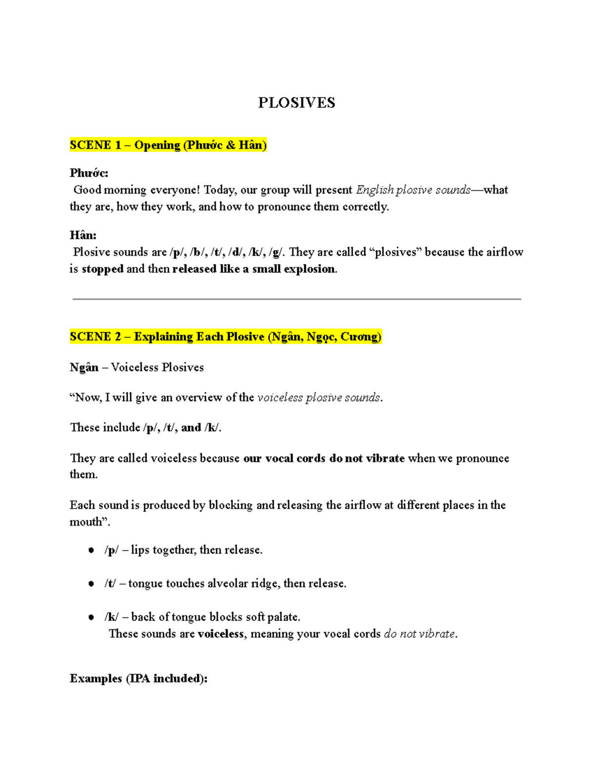 Plosives Presentation: Understanding Voiced & Voiceless Sounds - Studocu