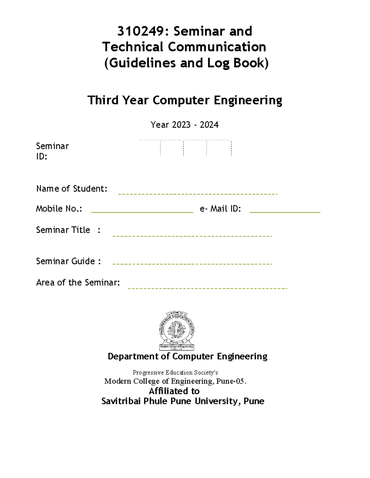 Format Guidelines for Seminar Logbook (CS 310249) - Studocu