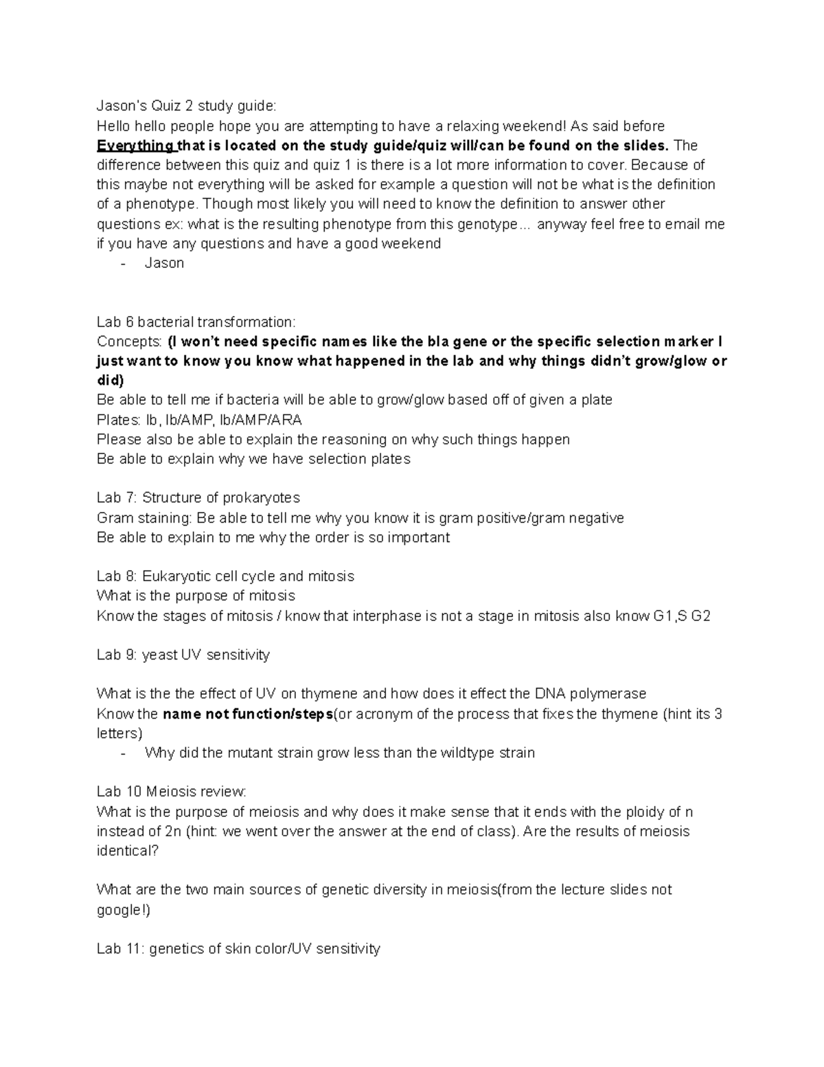 Genetics Study Guide: Quiz 2 Review for BIO 101 Students - Studocu
