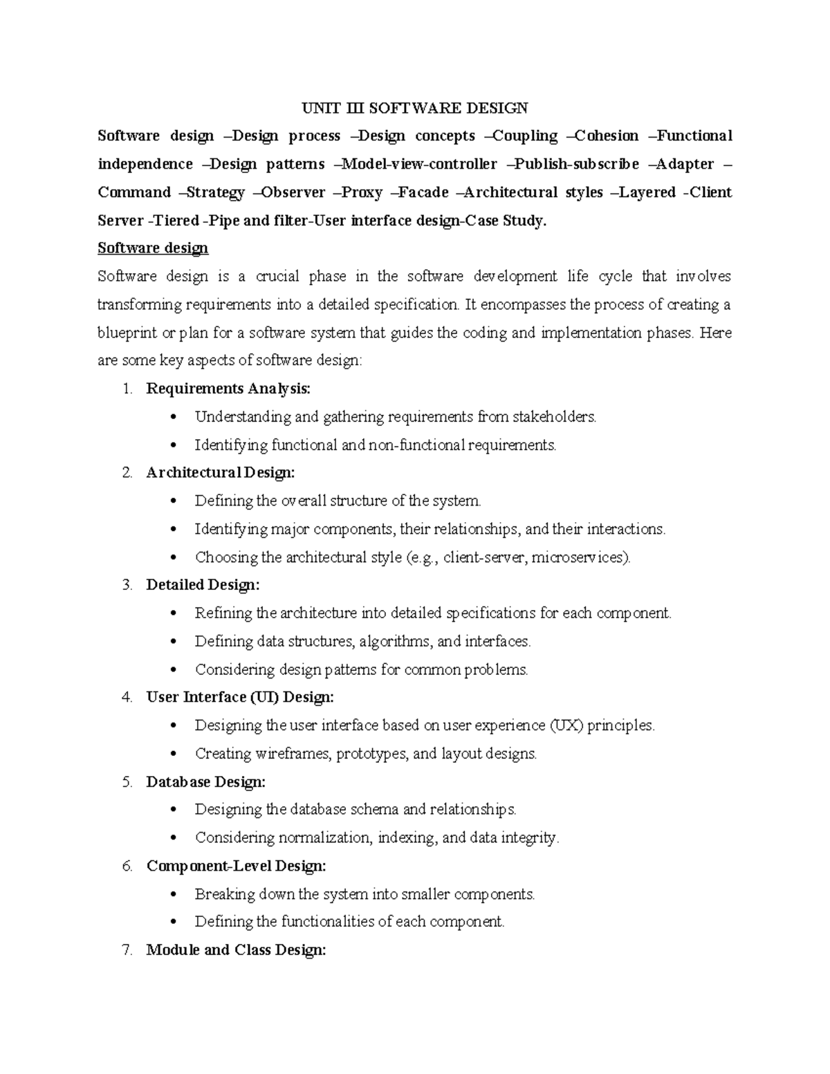 Unit 3 Software Design Notes - Key Concepts and Patterns - Studocu