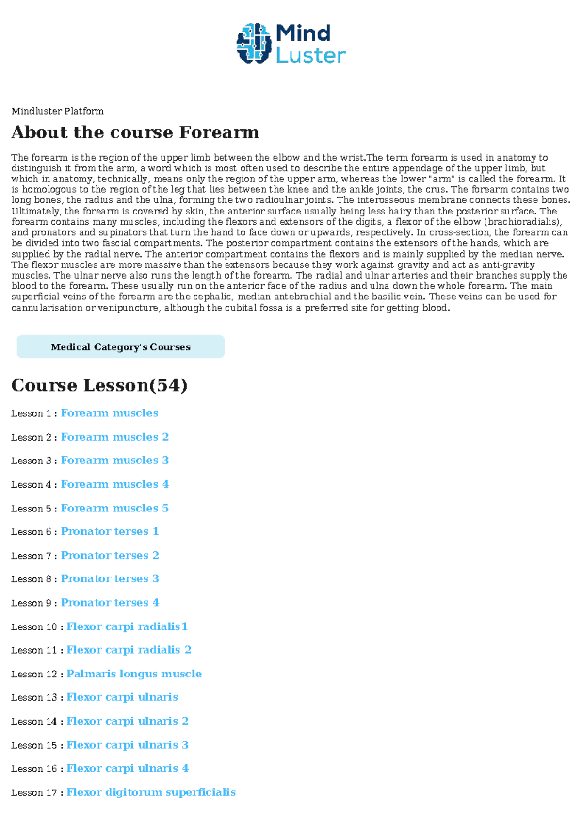 Forearm Course Content Overview (Medical Course Lesson 54) - Studocu
