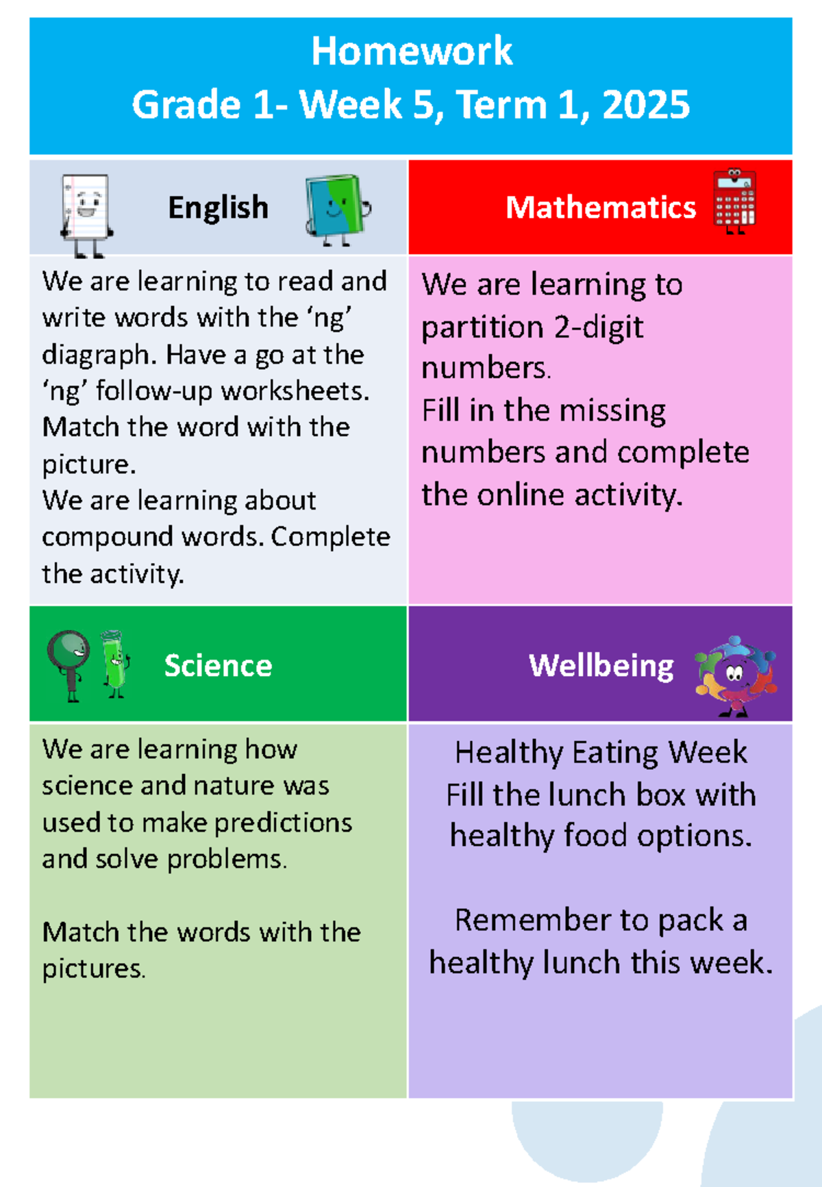 Homework Grade Week 5, Term 1, 2025: English & Math Activities - Studocu