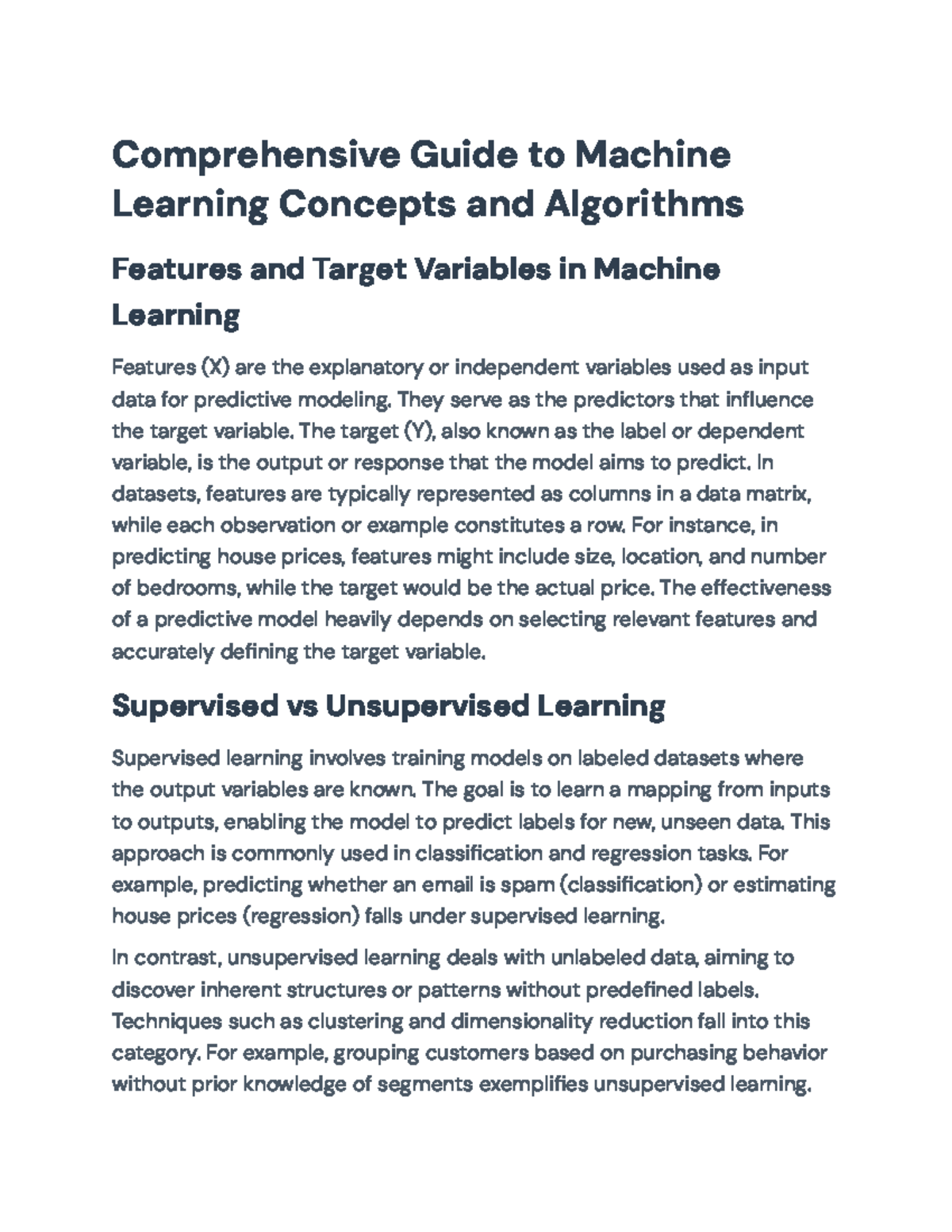 Comprehensive Guide to ML Concepts & Algorithms (CS101 Final Exam) - Studocu