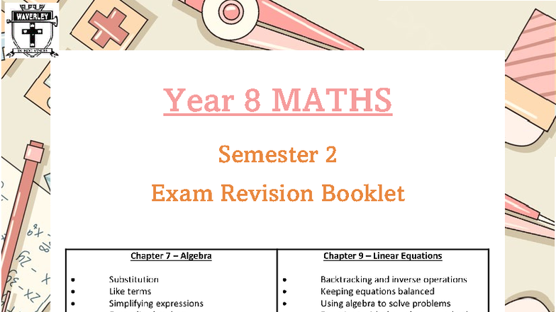 Year 8 MATHS S2 Exam Revision Booklet: Algebra & Linear Equations - Studocu