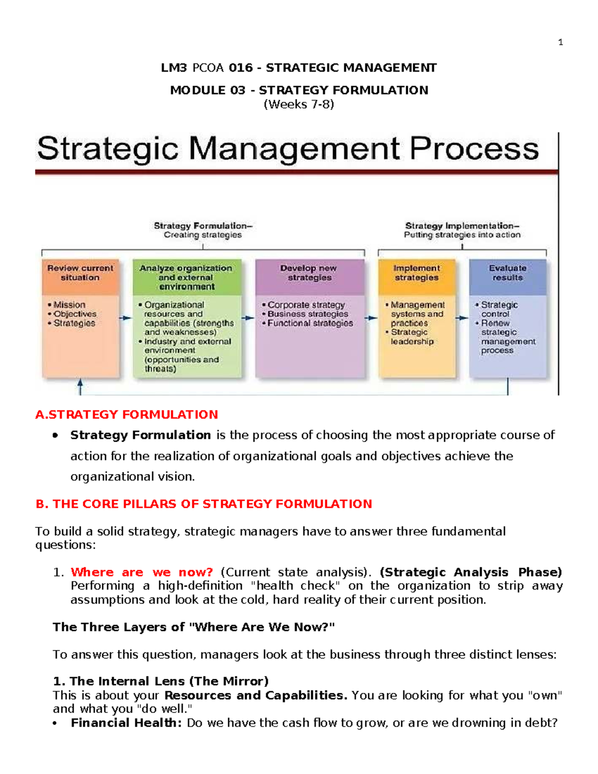1 LM3 PCOA 016 Strategic Management: Module 03 Strategy Formulation ...