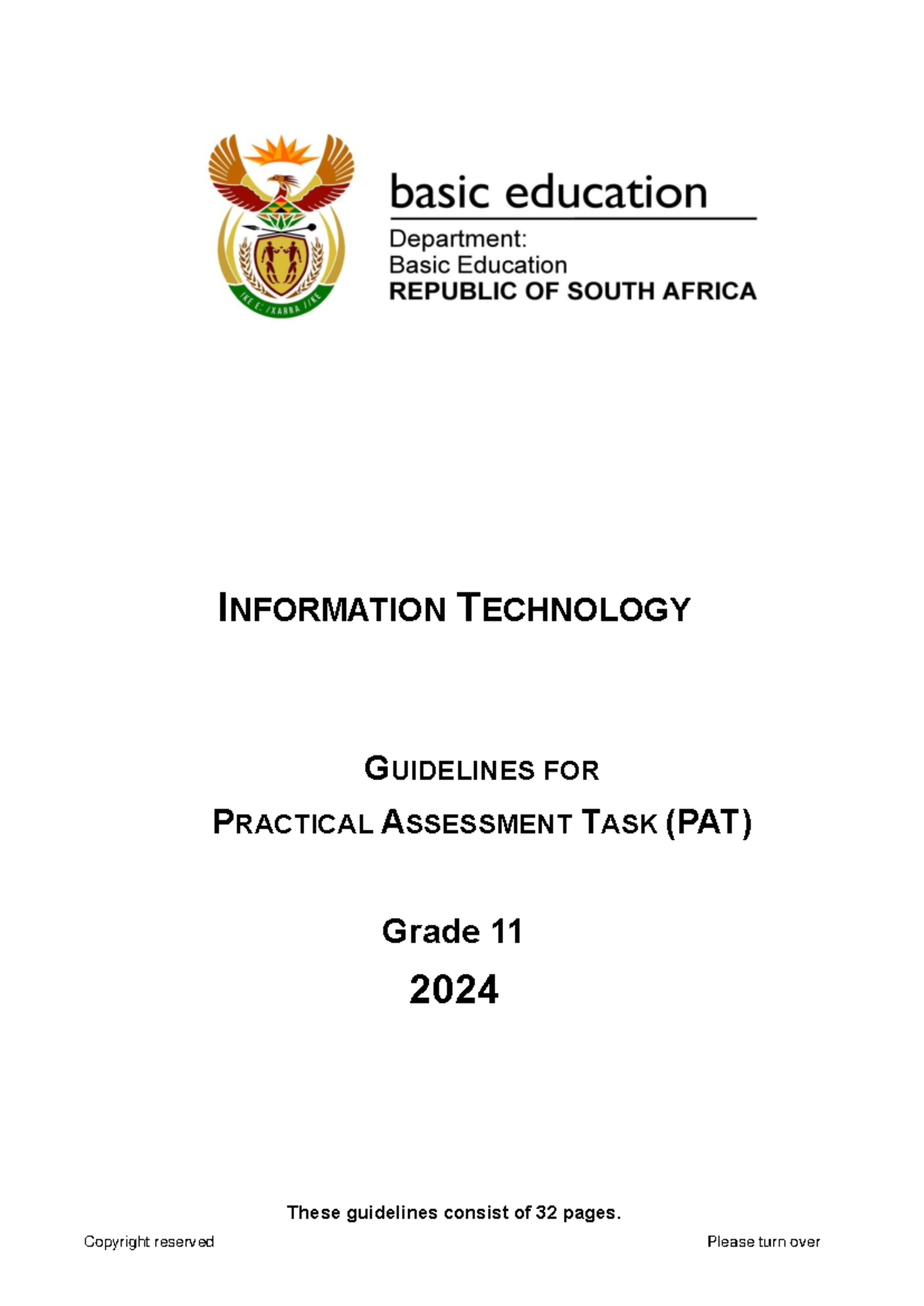 Gr 11 IT PAT 2024 Eng - Comprehensive Guidelines for Practical Assessment Task - Studocu