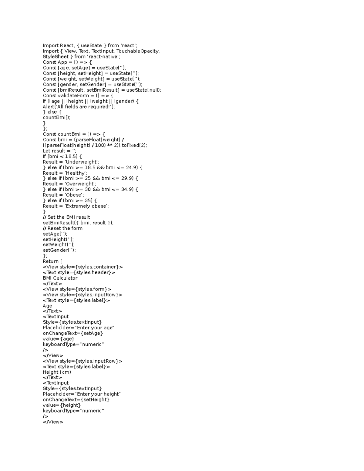 BMI Calculator App Lab Manual - Studocu
