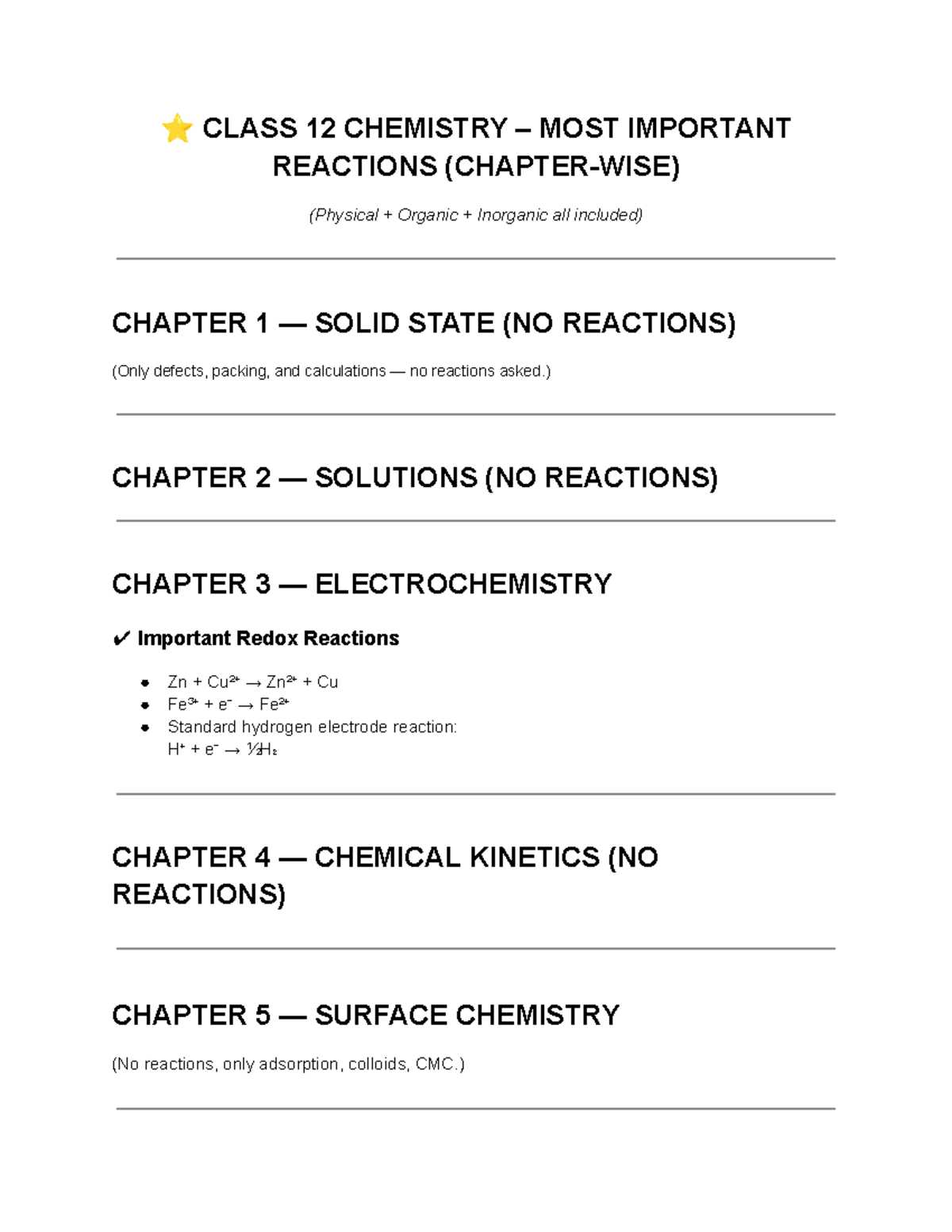 Class 12 Chemistry: Key Reactions & Concepts Overview - Studocu