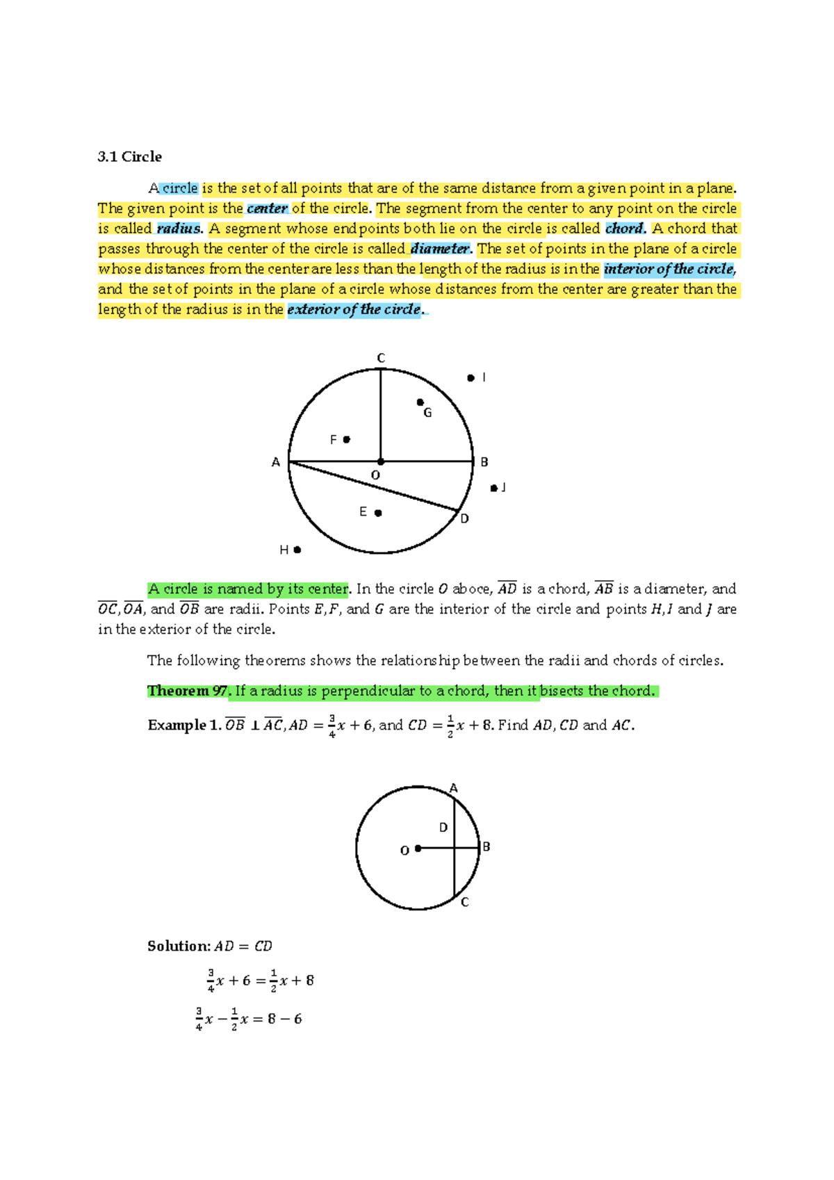 Module 3.1 Math 10: Understanding Circle Definitions and Properties ...