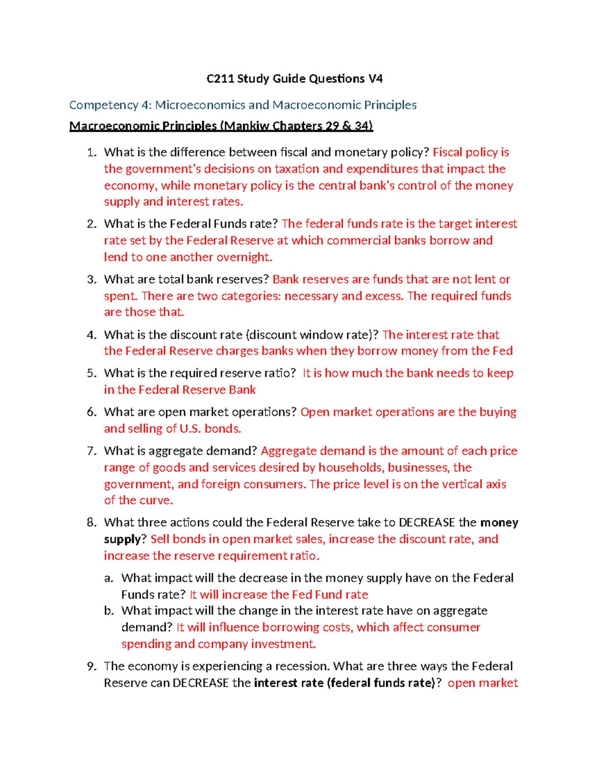 C211 Study Guide Questions: Competency 4 - Macroeconomics Insights - Studocu