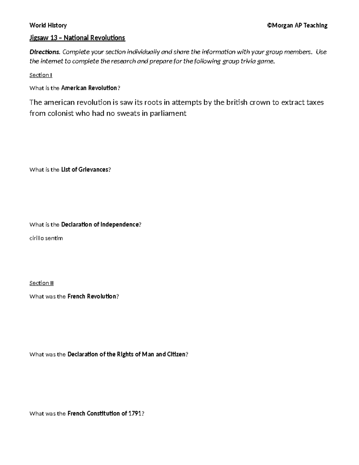 Jigsaw 13: Key Events in National Revolutions - AP World History - Studocu