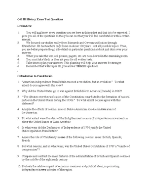 IB History Released Paper 3 Exam Questions and Key Themes - Studocu