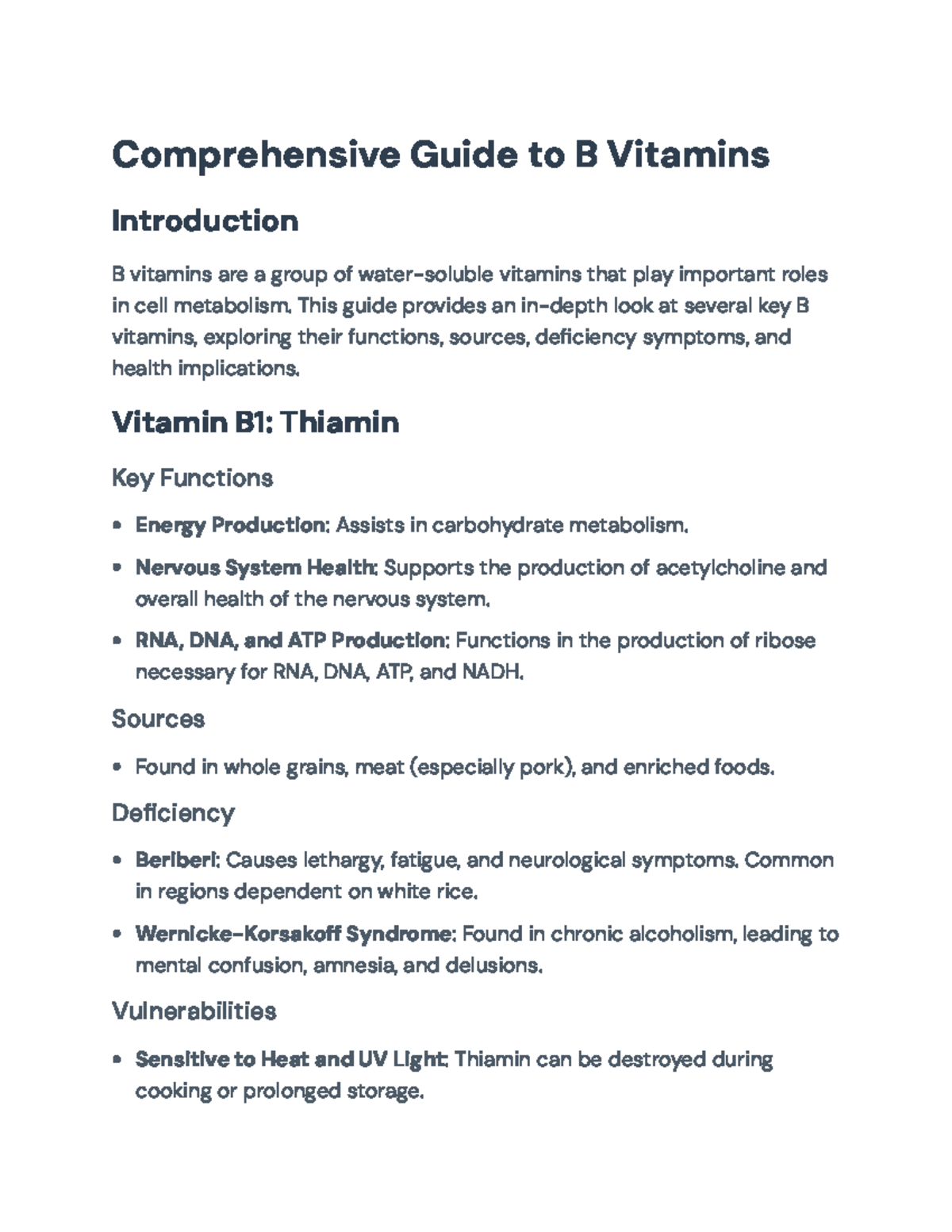 Comprehensive Guide to B Vitamins: Functions, Sources, and Deficiencies ...