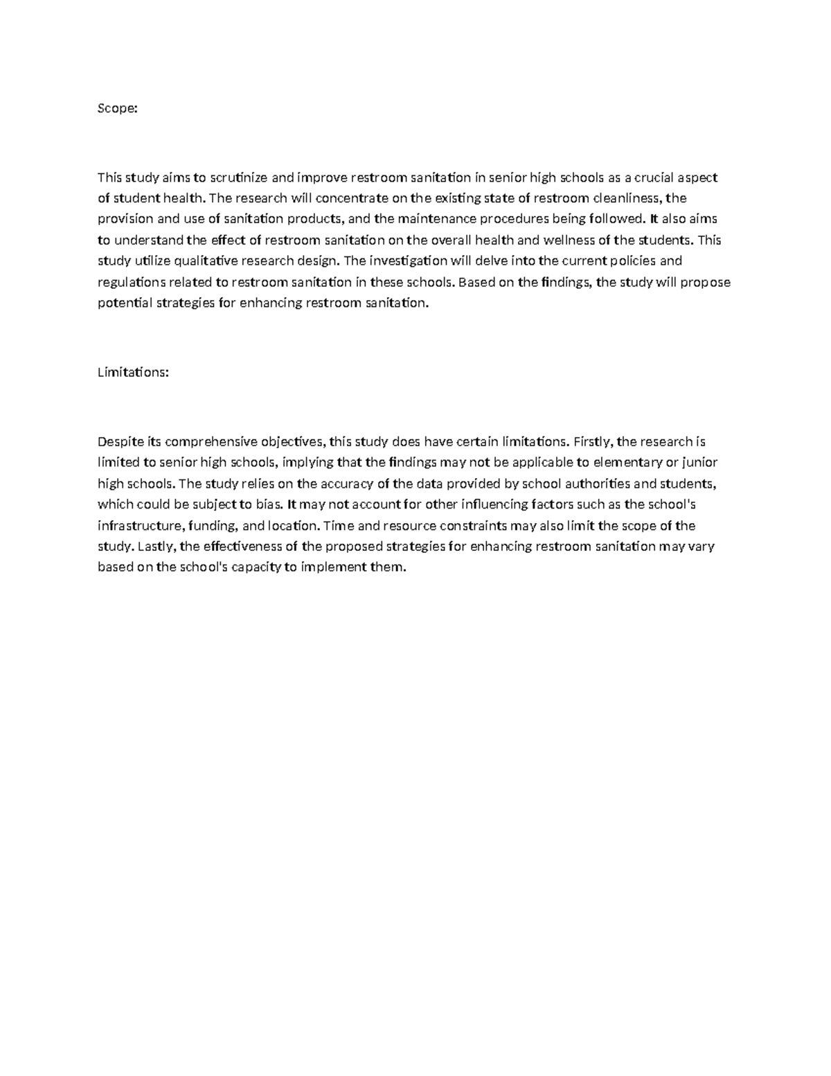 Improving Restroom Sanitation in Senior High Schools: Scope & Limits ...