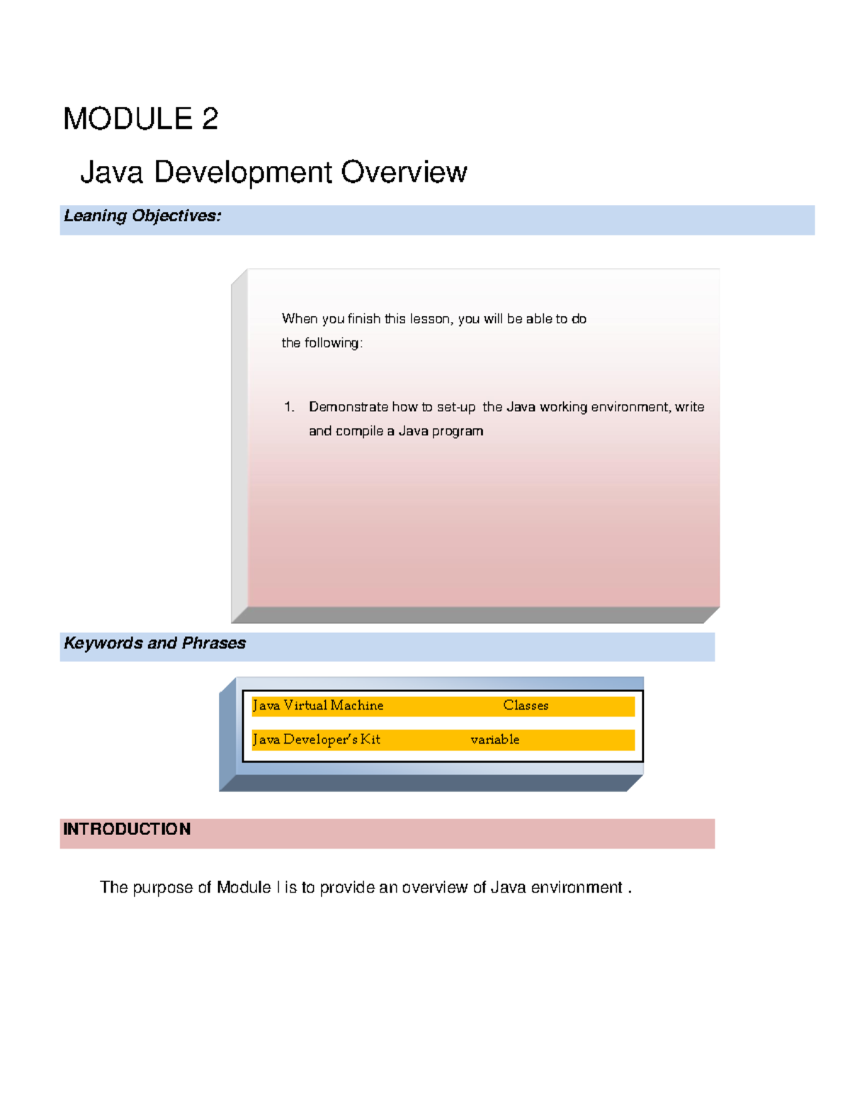 Main Topic 2 - none - MODULE 2 Java Development Overview Leaning ...