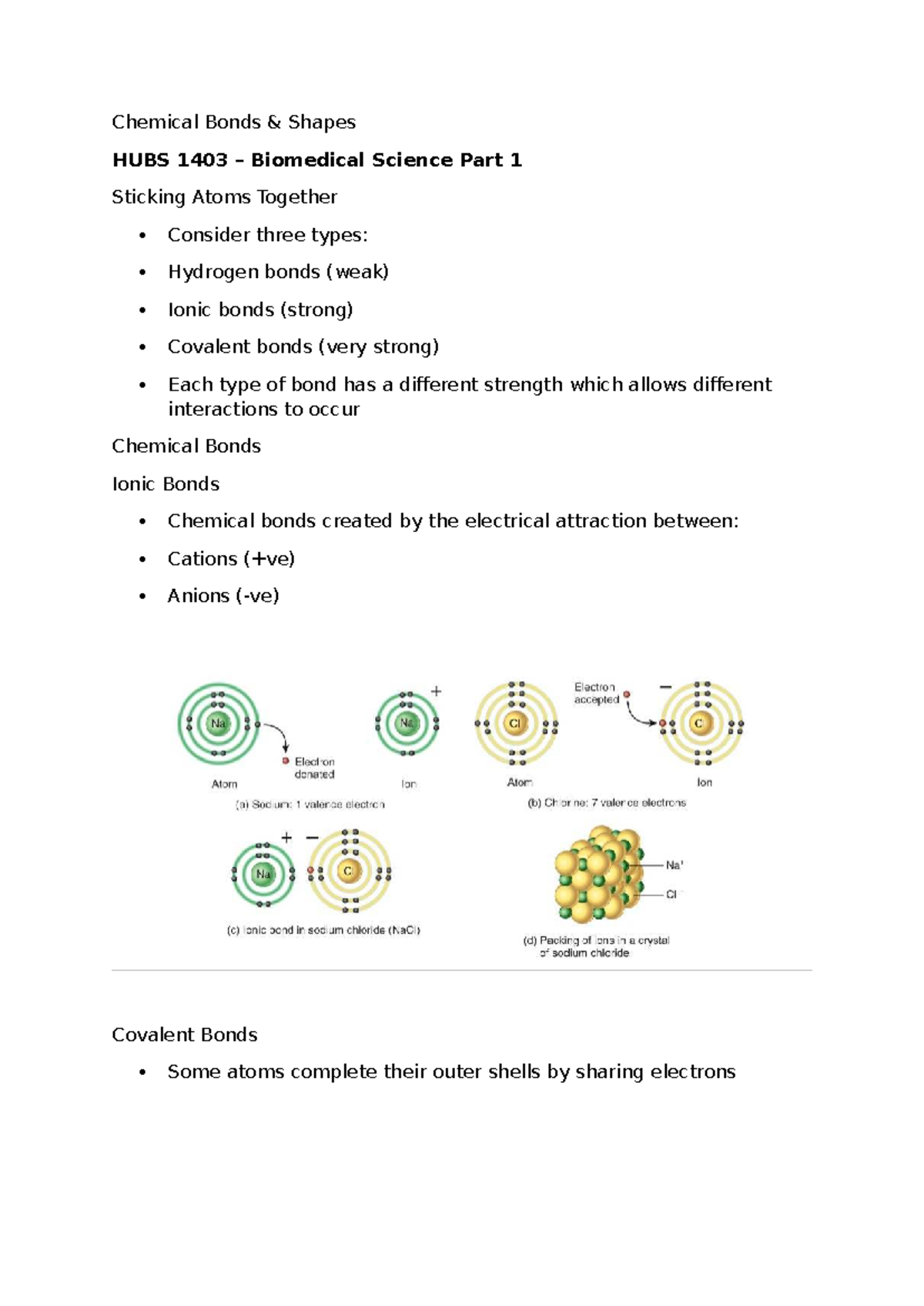 Chemical Bonds and Their Importance in HUBS 1403 Biomedical Science ...