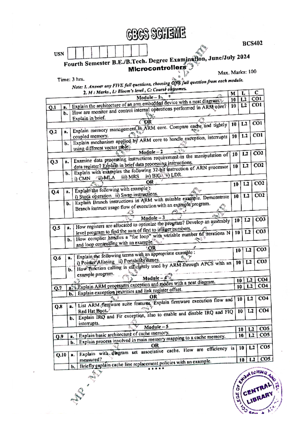 202407 - BCS402 - MC - SEE Question Paper for Microcontrollers Exam ...