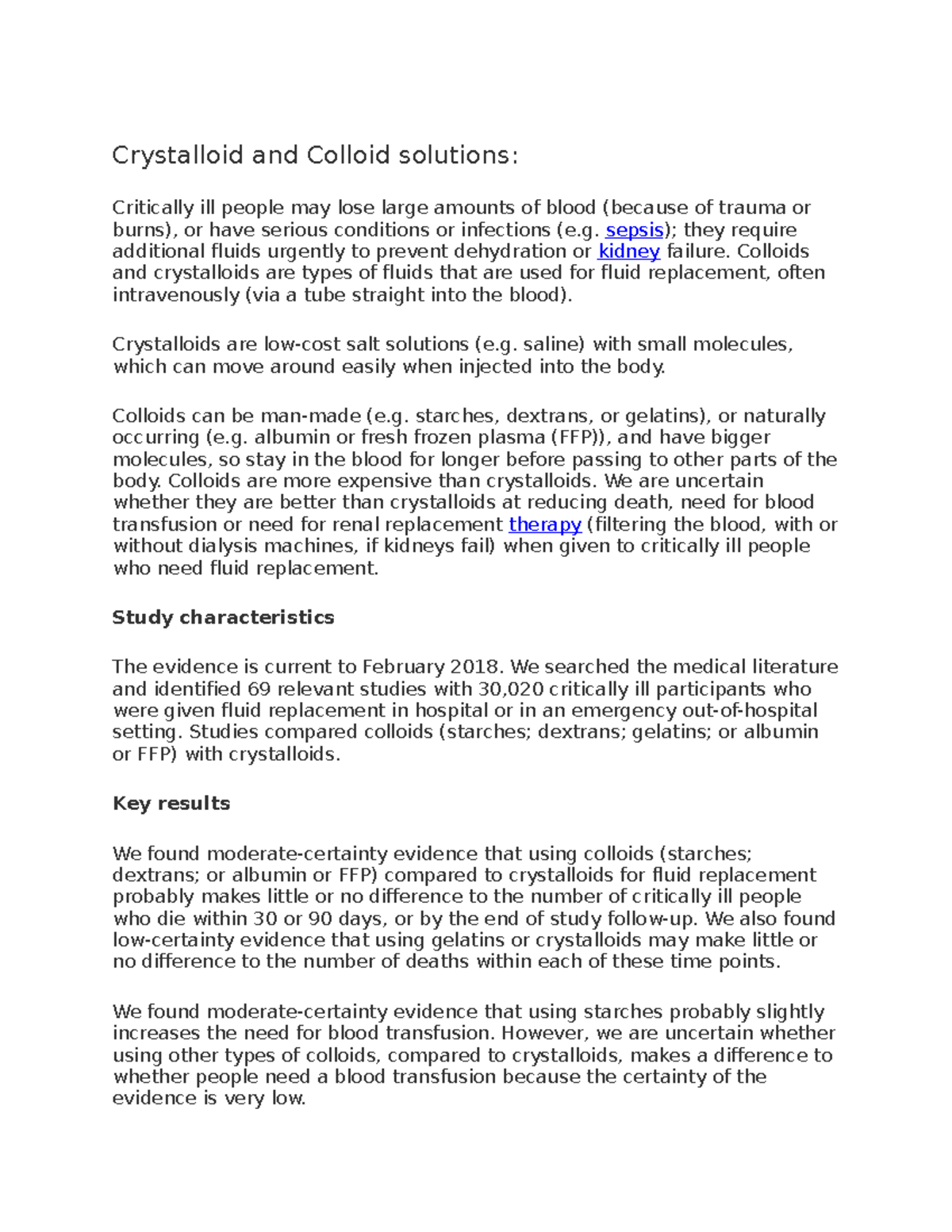Fluid Replacement in Critically Ill Patients: Colloid vs Crystalloid ...