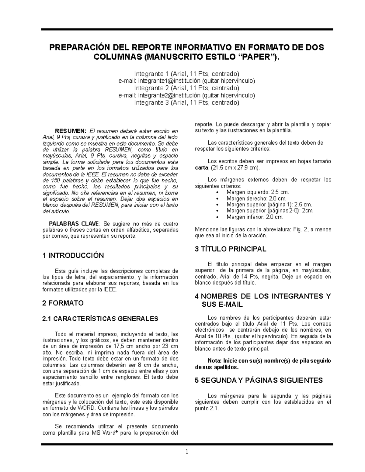 Guía de Formato para Reportes Informativos: Plantilla Documento - Studocu