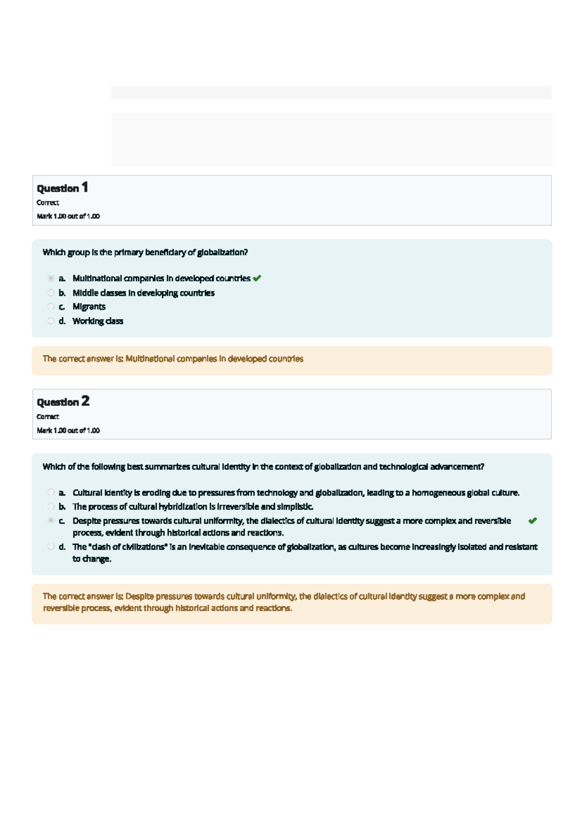 Self-Quiz Unit 1: Globalization & Cultural Identity - POLS 1503 - Studocu