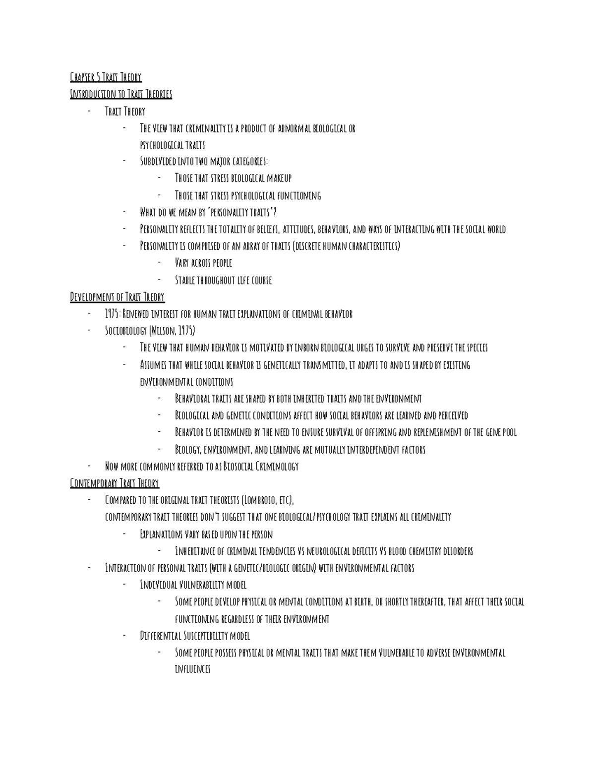 Criminology Trait Theory - Chapter 5 Trait Theory Introduction to Trait ...
