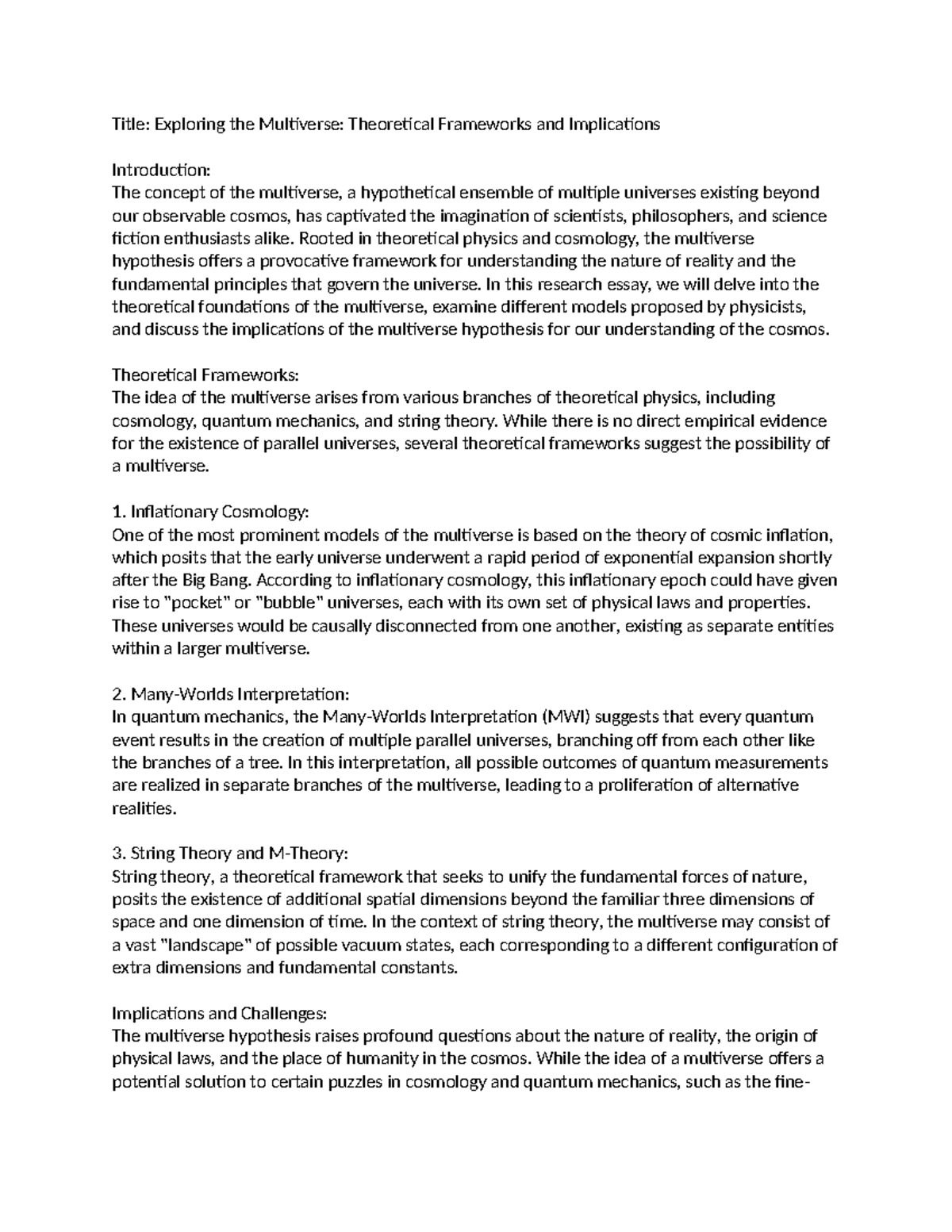 Exploring the Multiverse- Theoretical Frameworks and Implications ...