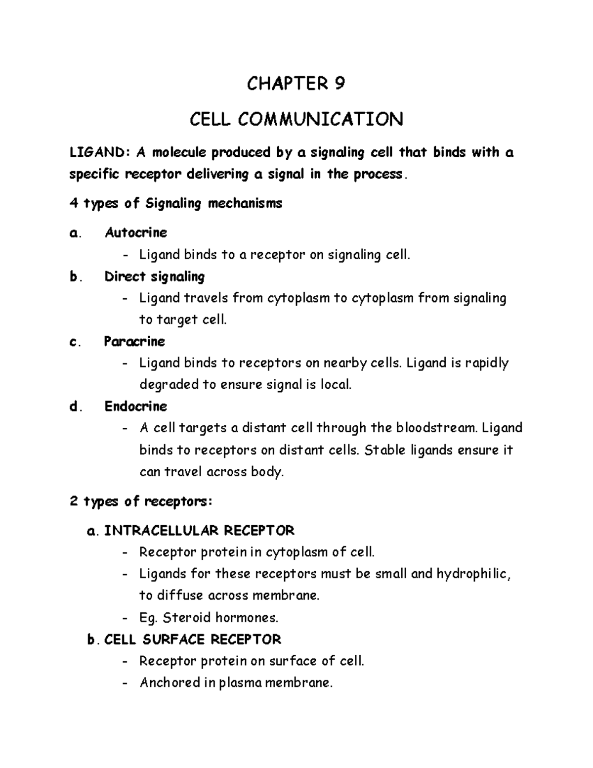 CHAPTER 9: CELL COMMUNICATION AND SIGNALING MECHANISMS - Studocu