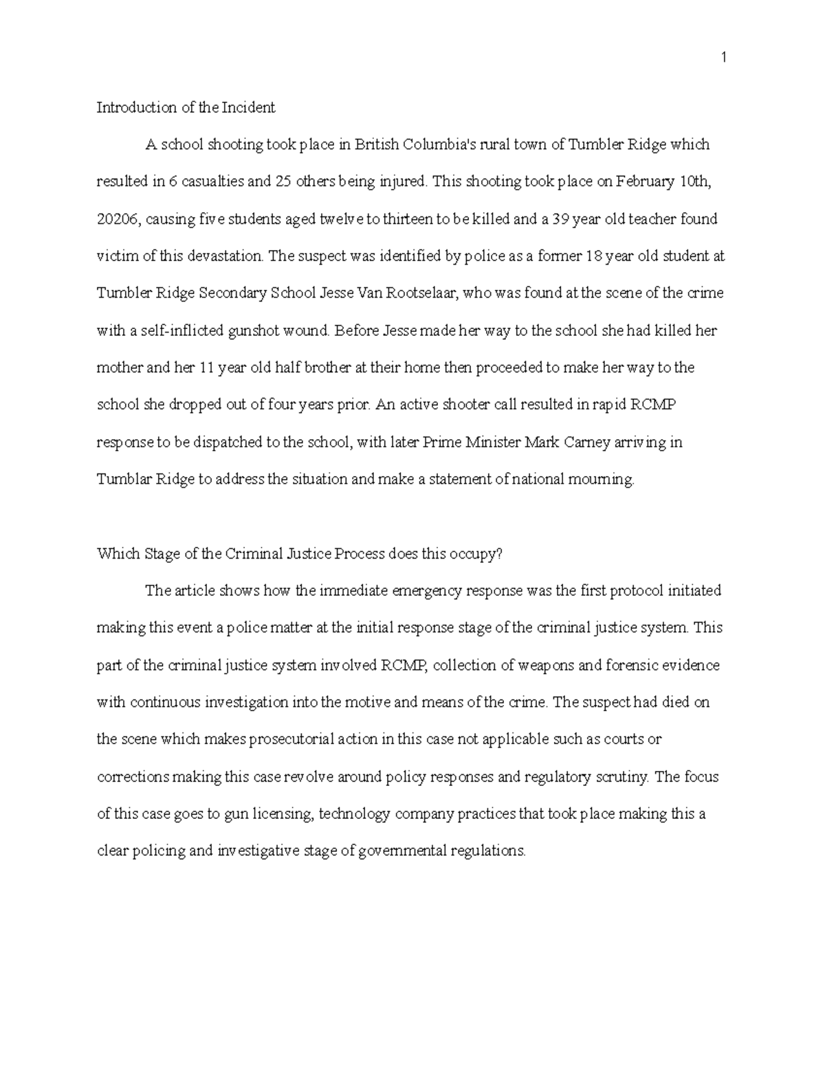 1 - Incident Analysis: Tumbler Ridge School Shooting Case Study - Studocu