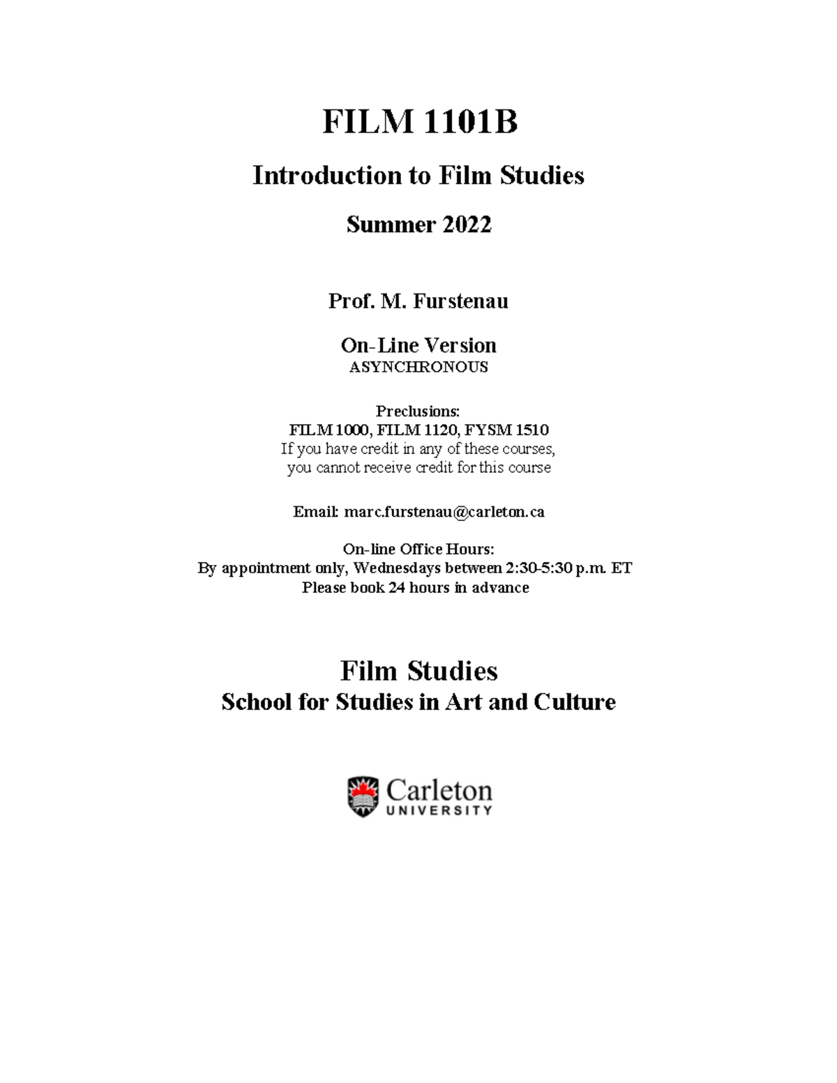 FILM 1101B Summer 2022 Course Syllabus: Intro to Film Studies - Studocu