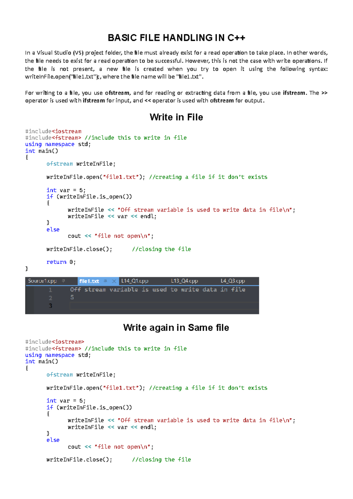 C++ Basic File Handling: Reading and Writing Operations - BASIC FILE HANDLING IN C++ In a Visual ...