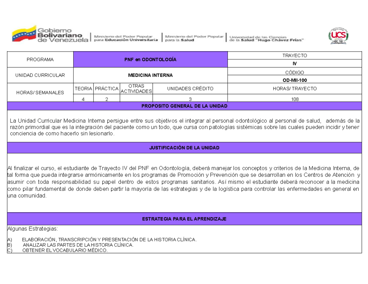 Analítico PNF en Odontología: Medicina Interna y Actividades - Studocu