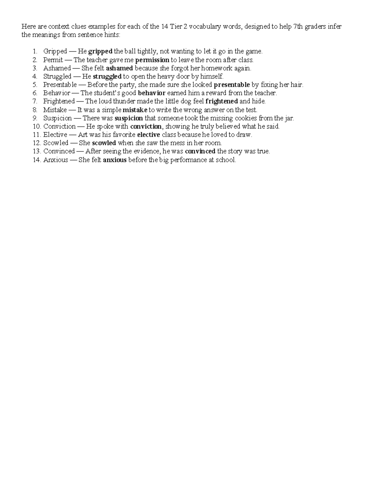 14 Tier 2 Vocabulary Context Clues for 7th Graders - Studocu