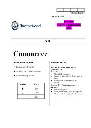 Year 10 Commerce - Grade: 10 - Secondary School - Studocu