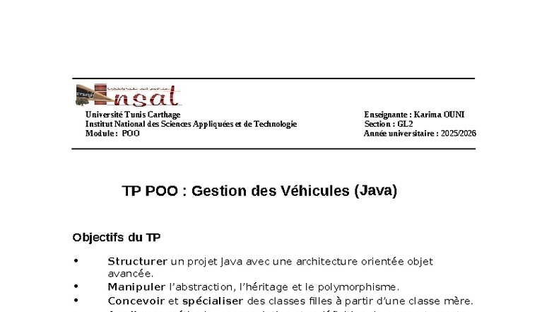 TP POO : Gestion des Véhicules en Java - Projet et Polymorphisme - Studocu