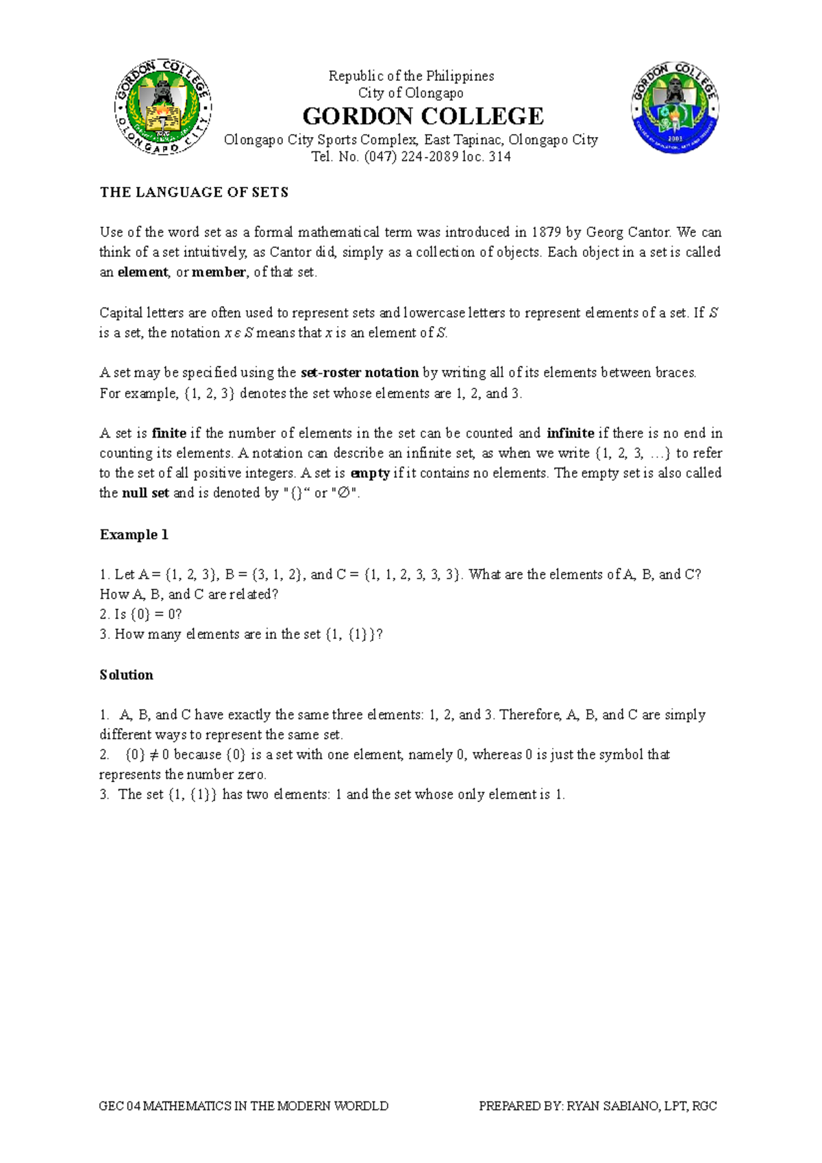 The Languageof Sets - The Language of Sets Mathematics in Modern World ...