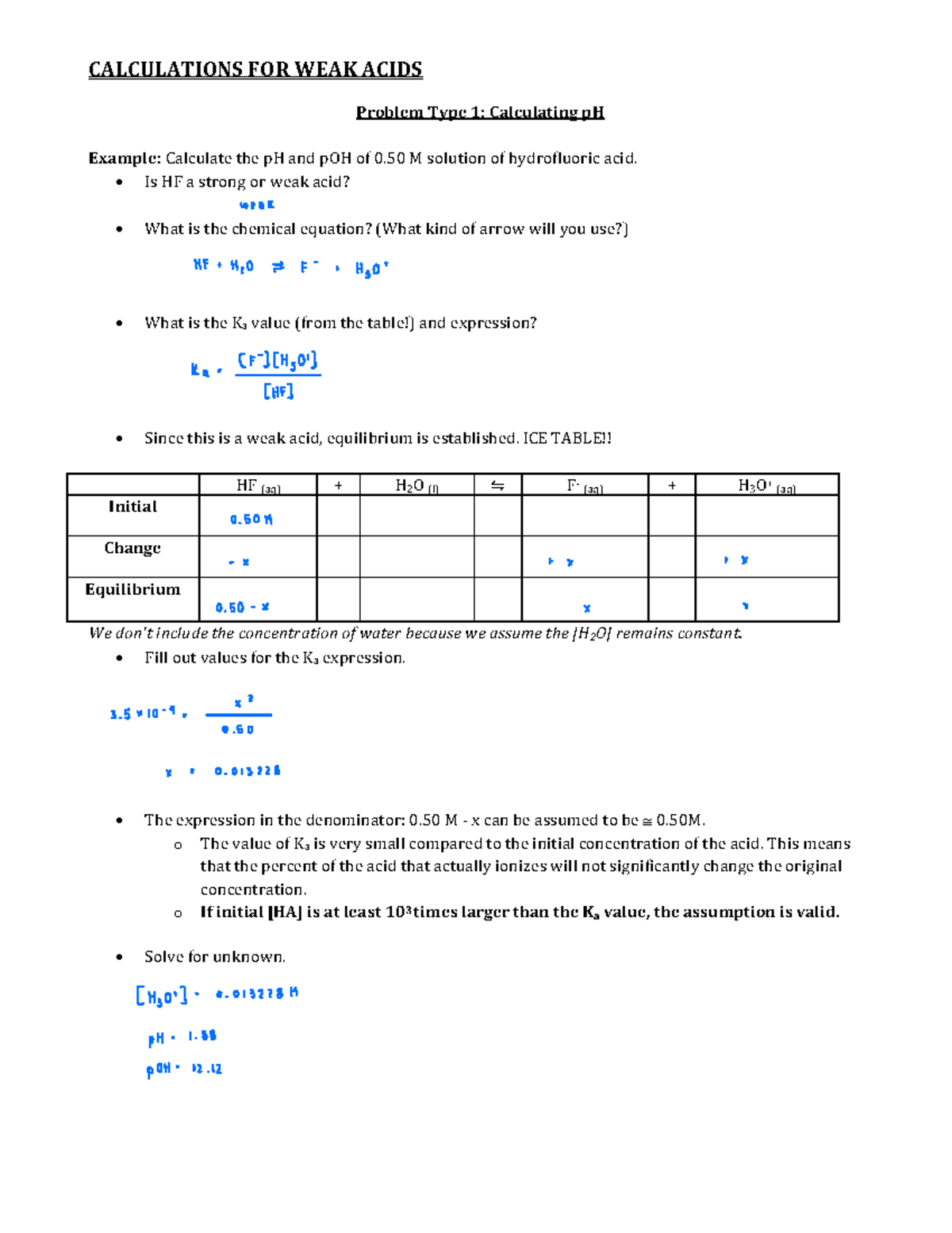 AB 4 Practice: Calculating pH and pOH for Weak Acids and Bases - Studocu