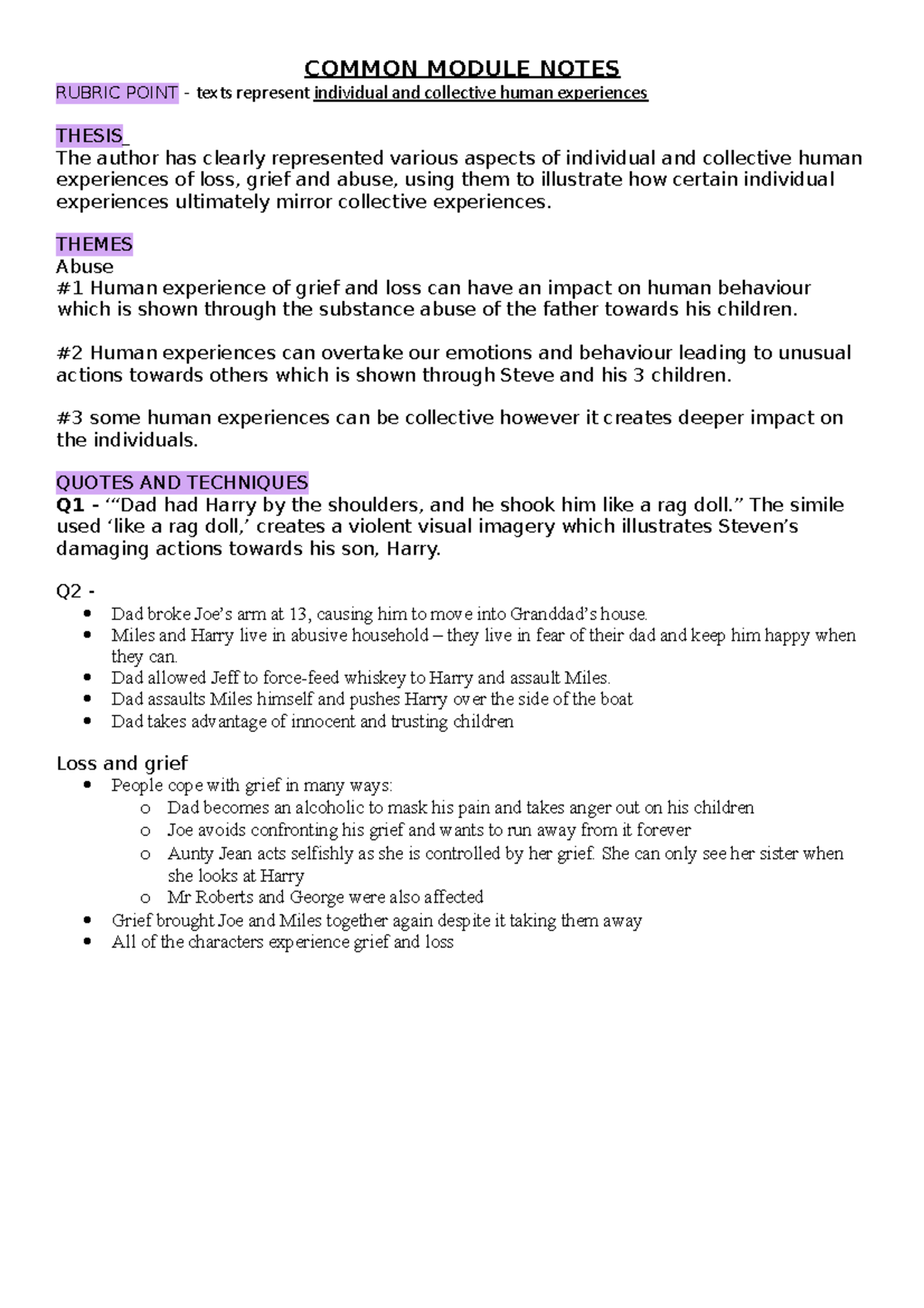 Common Module Notes: Collective Human Experiences of Grief & Abuse ...