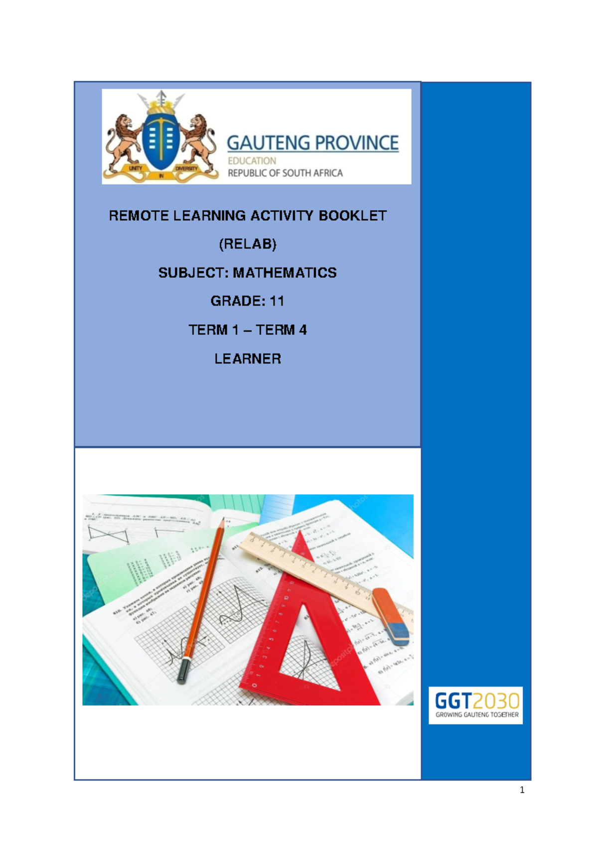 Grade 11 Mathematics RELAB (Term 1 - Term 4) Learner Booklet Guide ...