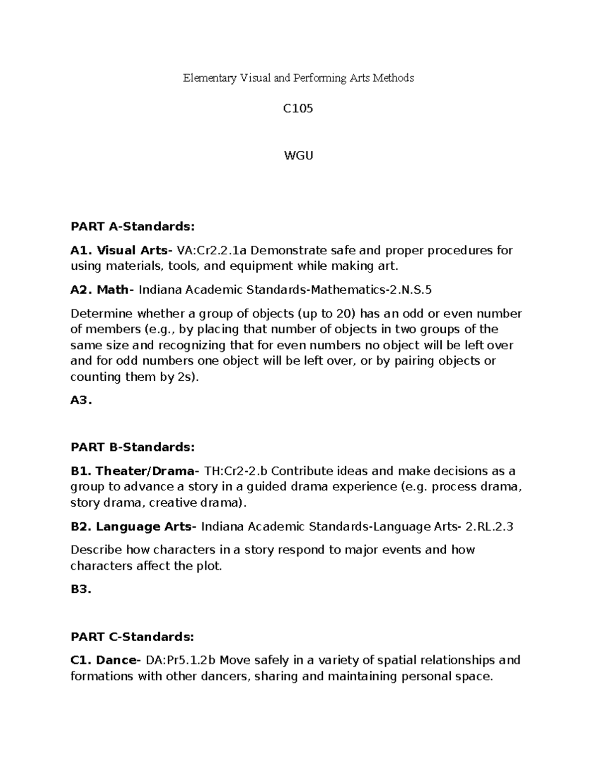 C105 task - Part of the task. - Elementary Visual and Performing Arts ...