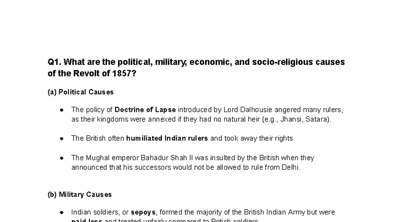 Revolt of 1857: Political, Military, Economic Causes & Constitution ...