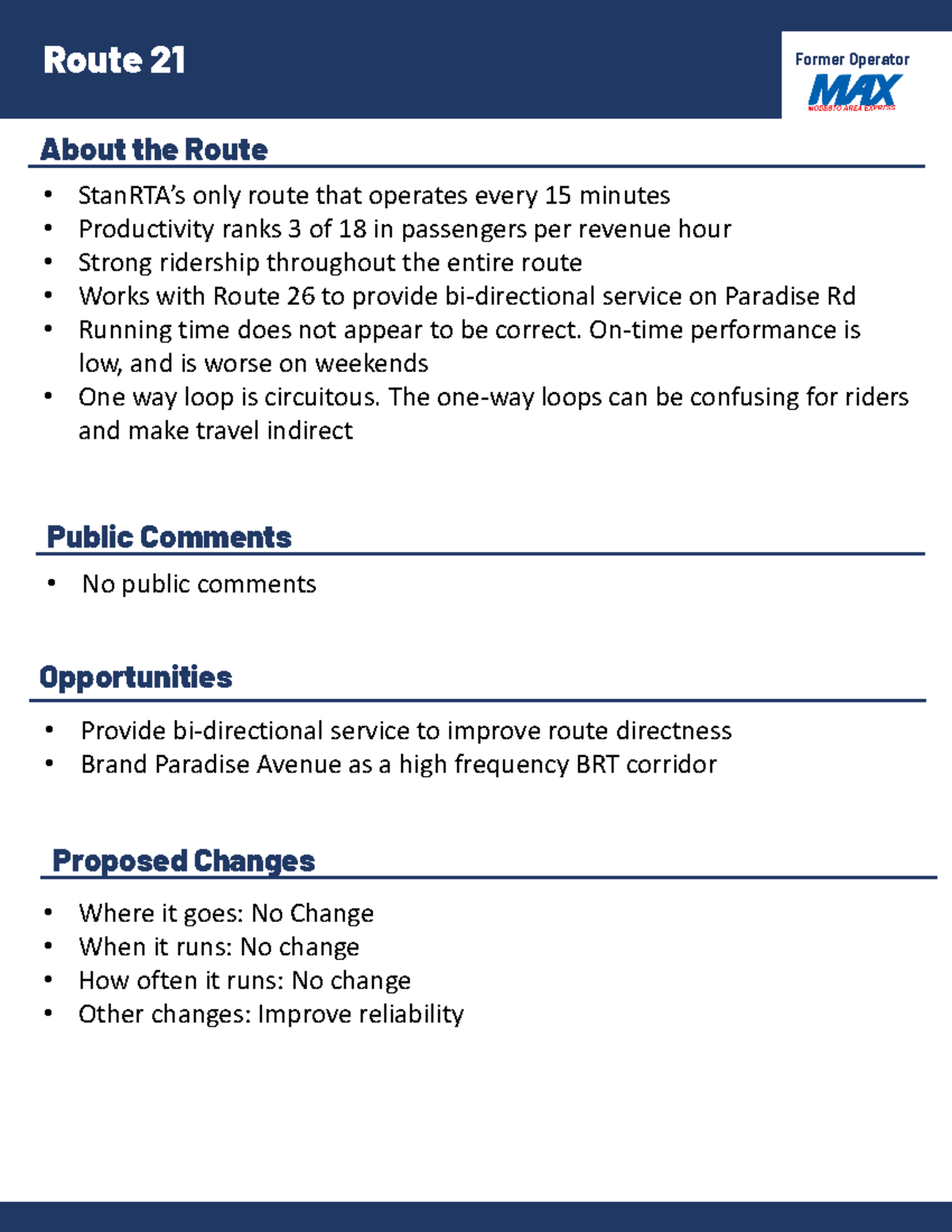 Route 21 Review & Proposed Changes for Jo8766yggdd67ujgdd - Studocu