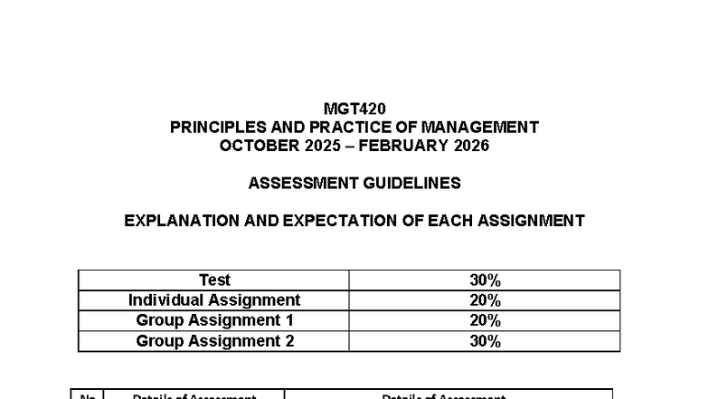 MGT420 Assessment Guidelines: Individual & Group Assignments Overview - Studocu